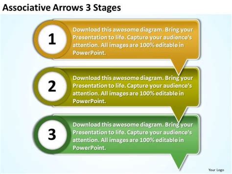 associative arrows 3 stages powerpoint flow chart slides