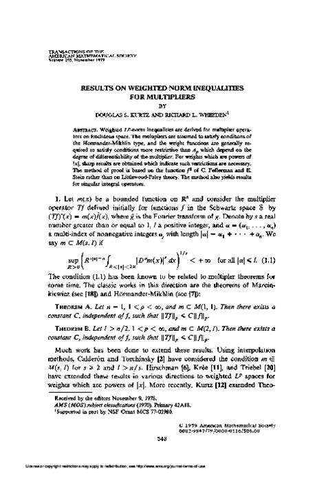 Pdf Results On Weighted Norm Inequalities For Multipliers