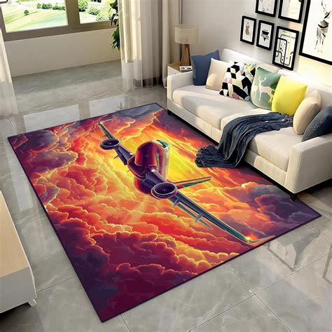 Aeevho Aviation Plane Aircraft Rug Airplane Area Rug Faux