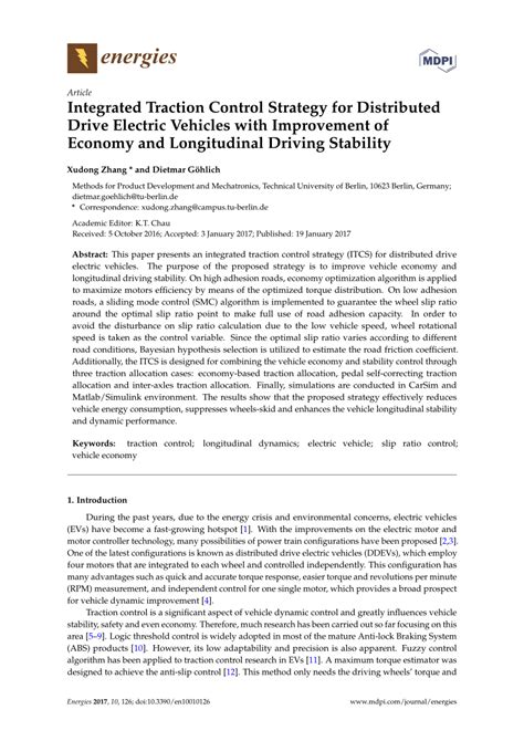 Pdf Integrated Traction Control Strategy For Distributed Drive Electric Vehicles With