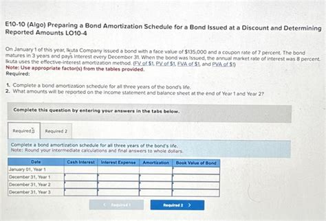 Solved E10 10 Algo Preparing A Bond Amortization Schedule