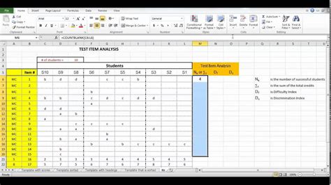 using excel test item analysis formula for sum of credits youtube