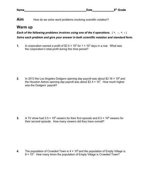 14 Scientific Notation Word Problems Pdf New York Knicks