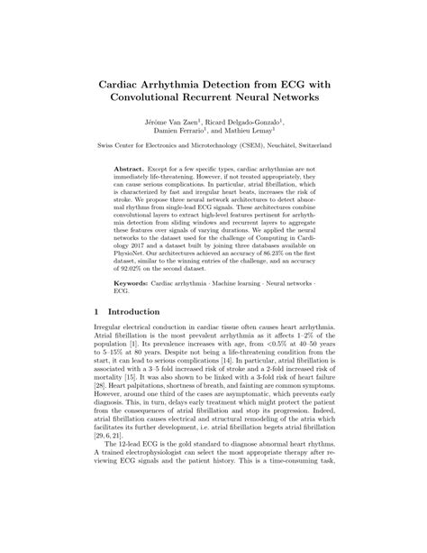 Pdf Cardiac Arrhythmia Detection From Ecg With Convolutional Recurrent Neural Networks