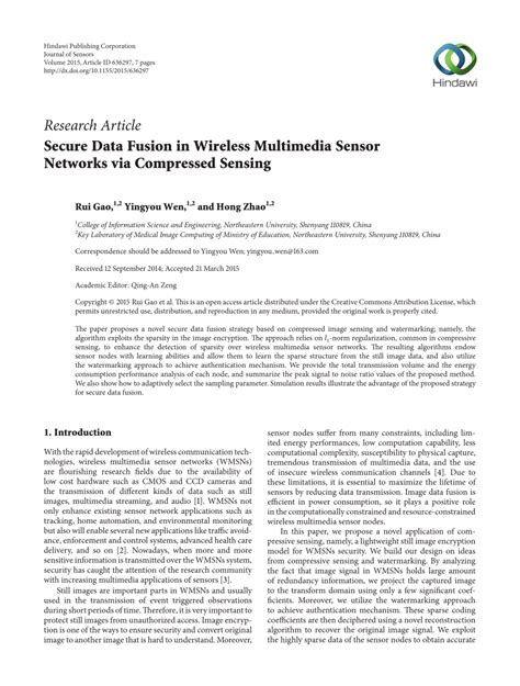 pdf secure data fusion in wireless multimedia sensor networks via compressed sensing