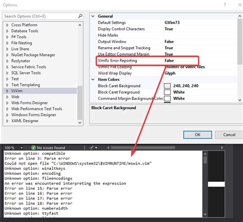V Vimrc Errors Reported Despite Setting Being Off Issue VsVim VsVim GitHub