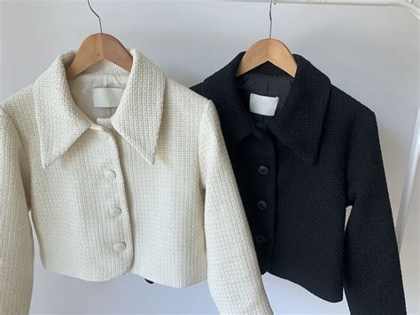 오코 가을 카라 크롭 숏 트위드 자켓 2col