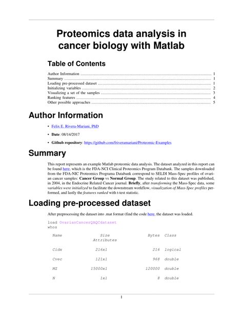 Pdf Proteomics Data Analysis In Cancer Biology With Matlab