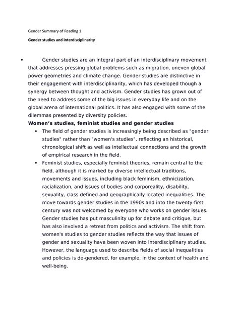 Gender And Intersectionality Gender Summary Of Reading 1 Gender