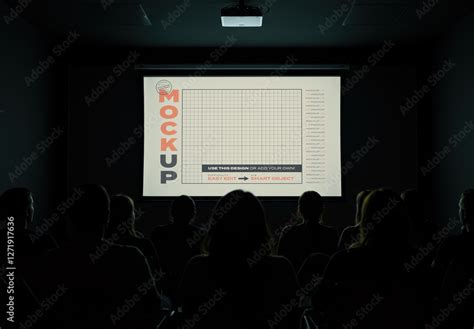 Projector Screen With People At Class Watching Mockup Stock Template