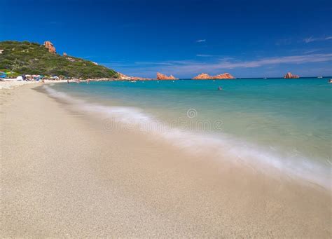 Aerial Drone View Of The Cea Beach With The Red Rocks Sardinia Italy