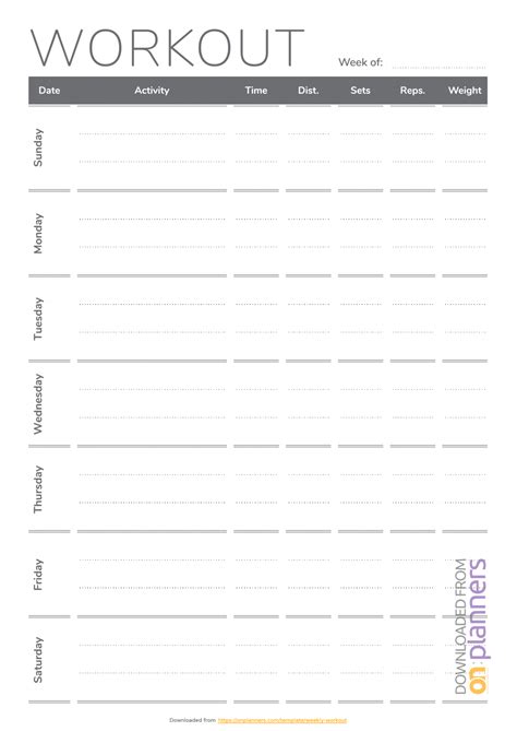 Printable Exercise Schedule