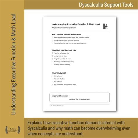 Executive Function And Math Load Dyscalculia Support Pack By Kandk Studios