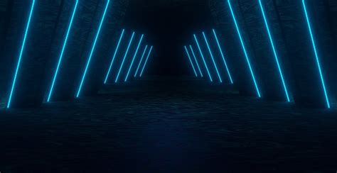 미래 산업 네온 조명 및 제품 및 텍스트에 대한 반사 공간 조명 깊은 파란색 일러스트 레이 션 배너 배경 화면 디지털 미래주의 개념 제품 배경 사진 프리젠 테이션 3d