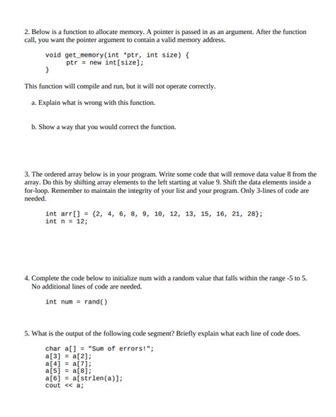 Solved 2 Below Is A Function To Allocate Memory A Pointer