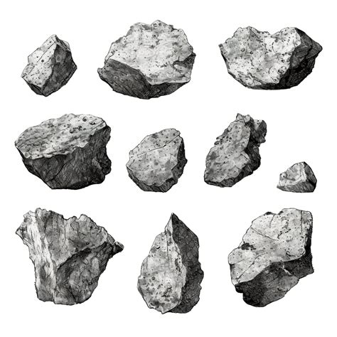 Set Of Rough Stone Particle Element Isolated Dark Element Isolated