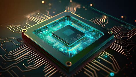 Abstract Computer Processor Chip On Circuit Board With Microchips Stock