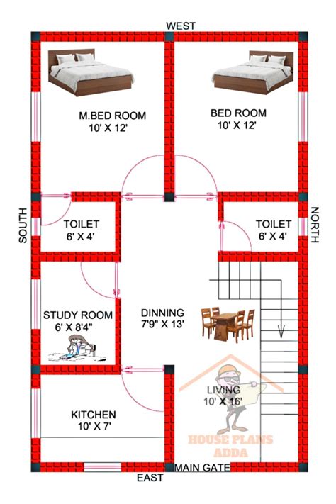 22 × 35 House Plan 2bhk East Facing Floor Plan