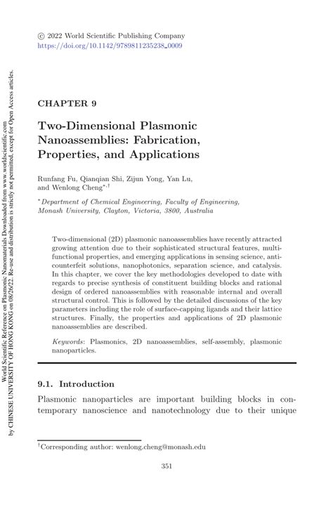 Pdf Two Dimensional Plasmonic Nanoassemblies Fabrication Properties