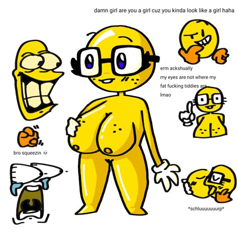 Rule 34 Badly Drawn Hands Big Breasts Big Glasses Emoji Emoji Race Freckles Kissing Nerd