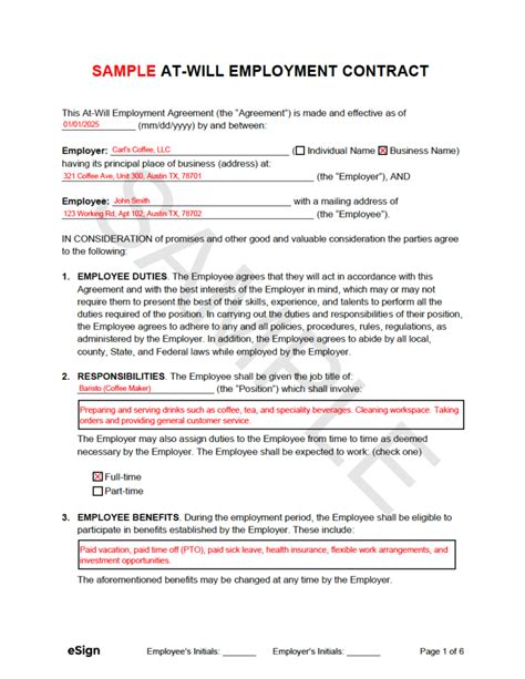 Free At Will Employment Contract Pdf Word