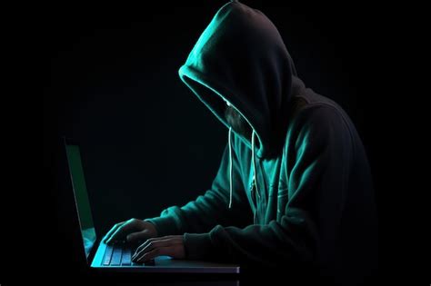 Premium Photo A Person In A Hoodie Is Typing On A Laptop
