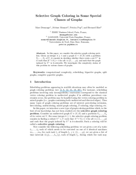 Pdf Selective Graph Coloring In Some Special Classes Of Graphs