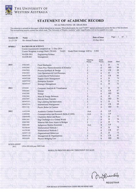 Academic Record Transcript Completed Pdf