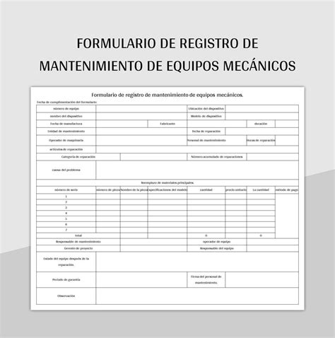 Plantillas De Hojas De Registro De Mantenimiento Preventivo Formato