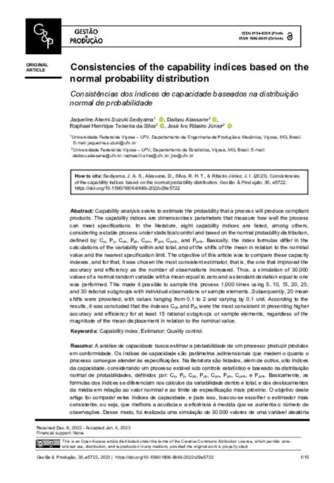 Pdf Consistencies Of The Capability Indices Based On The Normal
