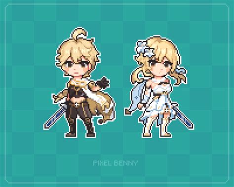 Aether And Lumine Pixel Art Ver Rgenshinimpact
