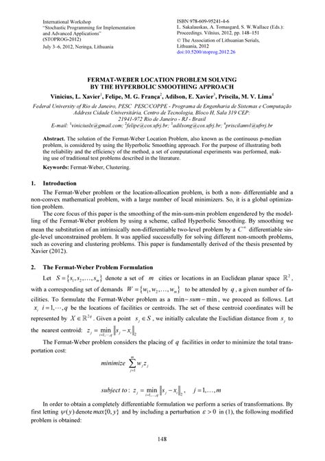Pdf Fermat Weber Location Problem Solving By The Hyperbolic Smoothing