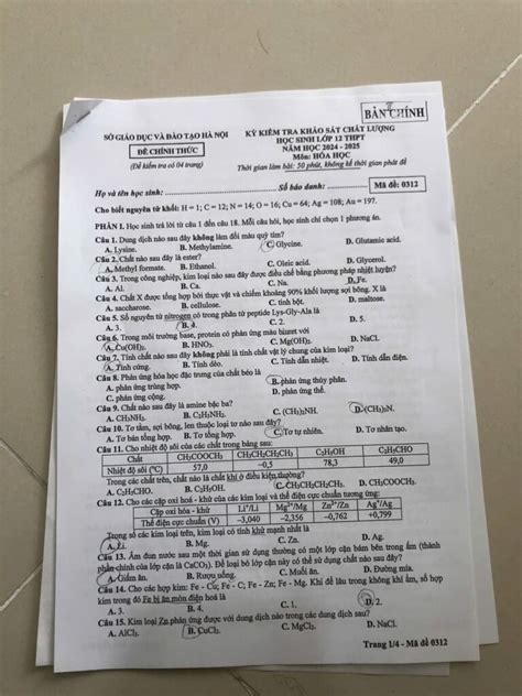 Đề thi tốt nghiệp môn Hoá THPT Quốc Gia 2025 có đáp án