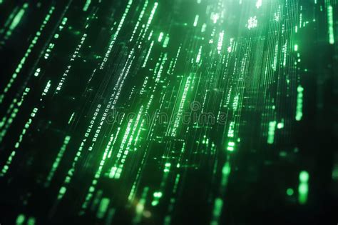 Digital Green Data Stream Binary Code Strings Flowing Futuristic Network Concept Stock