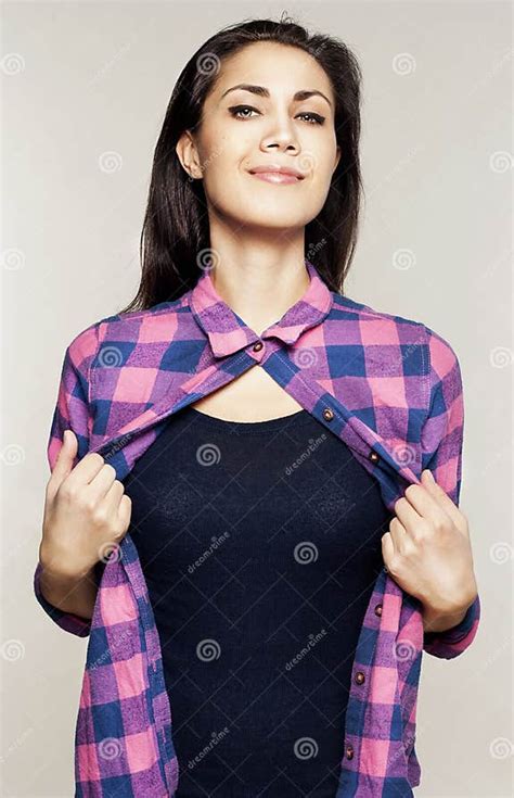 Portrait Of Young Woman Taking Her Shirt Off Stock Image Image Of