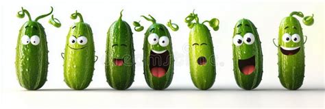 A Fun Collection Of 3d Cucumber Characters With Different Emotional