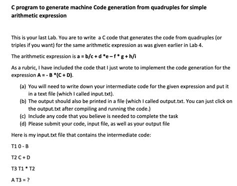 Solved C Program To Generate Machine Code Generation From