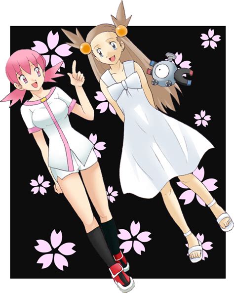 Xbooru 2 Girls 2girls Akane Pokemon Alluring Arm Arms Arms Behind