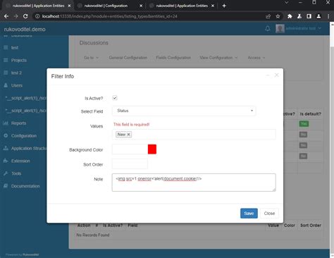 Stored Cross Site Scripting Vulnerability On Highlight Row In Rukovoditel 321 · Issue 13