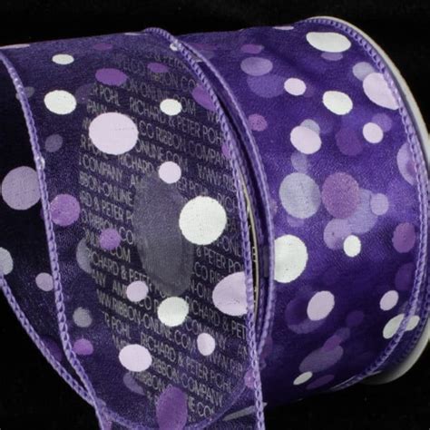 The Ribbon People Purple And White Tuffts Polka Dot Wired Craft Ribbon