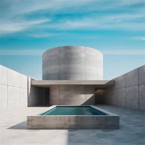 Minimalist Cylindrical Concrete Structure With Textured Walls And