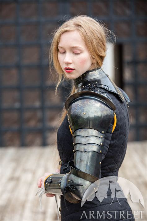 Gorget And Arms With Pauldrons Blackened Spring Steel Set Dark Star
