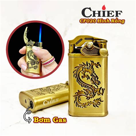 Bật Lửa Chief Cf020 Hình Rồng Lửa Khò Gas Sát Tới Mạnh Mẽ