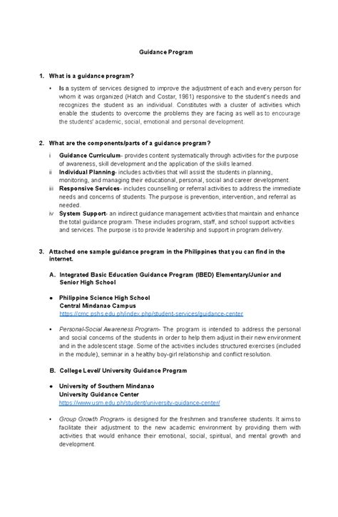 Sample Guidance Program Guidance Program What Is A Guidance Program