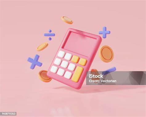 더하기 빼기 곱셈 숫자 나누기가있는 분홍색 계산기 수학 장치 계산 회계 계산기 수학 도구 금융 교육 재무 관리 개념입니다 3d 렌더링 그림 통화에 대한 스톡 사진 및 기타
