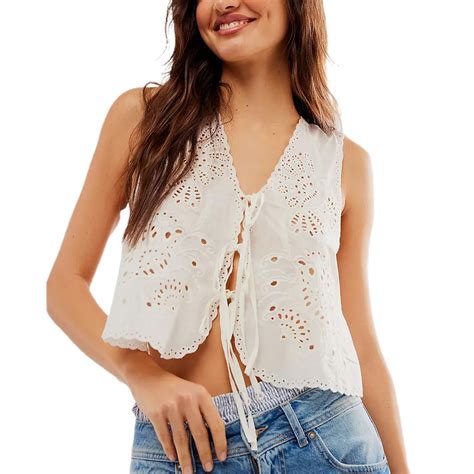 Cqxid Clothing Womens Tanks And Camis Women Tie Front Vest Floral Eyelet
