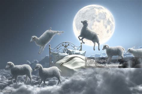 Sheep Jumping Over Bed In A Cloudy Moon Scene High Res Vector Graphic