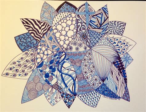 Blue And White Abstract Flower Zentangle
