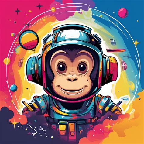 Premium Ai Image Cartoon Monkey In Space Suit With Futuristic Colors