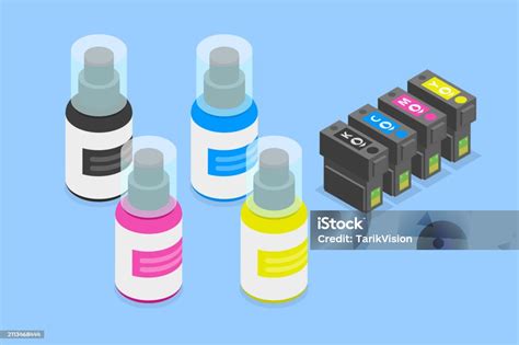 3d 등각 투영 평면 벡터 Cmyk 카트리지 리필의 개념 그림 컴퓨터 프린터에 대한 스톡 벡터 아트 및 기타 이미지 컴퓨터 프린터 잉크젯 카트리지 리필 Istock